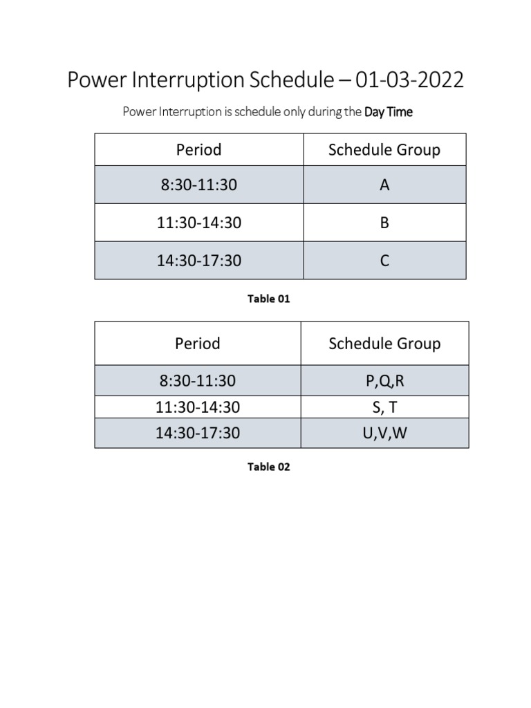 E 01-03-2022 Power Interruption Schedule | PDF