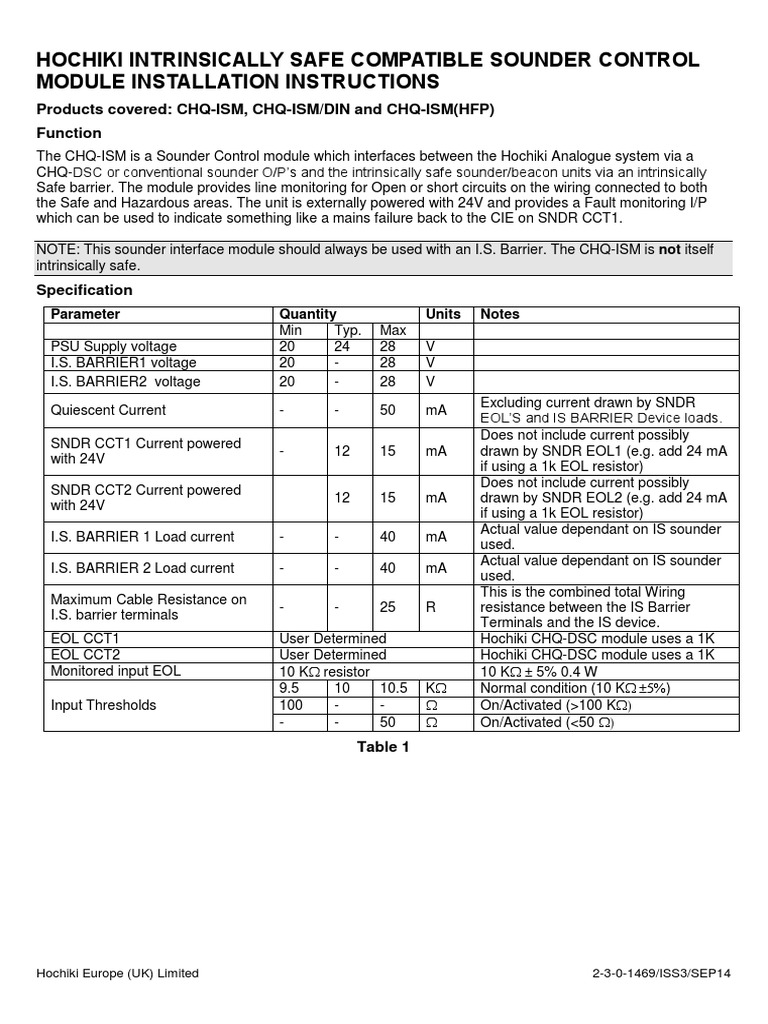 Hochiki Intrinsically Safe Compatible Sounder Control Module ...