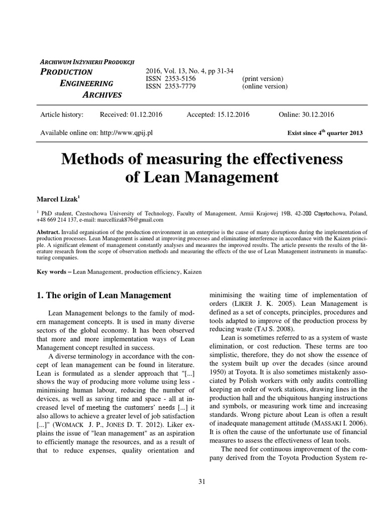 Methods of Measuring The Effectiveness of Lean Management | PDF | Lean ...