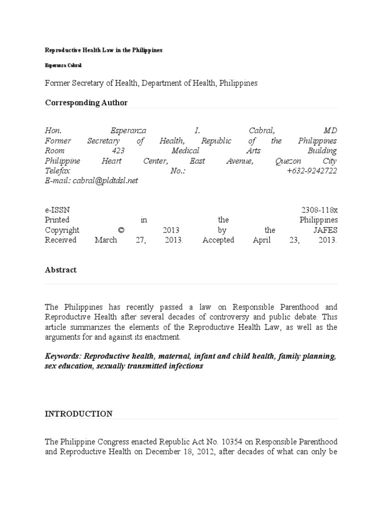 Reproductive Health Law in The Philippines | PDF | Family Planning ...