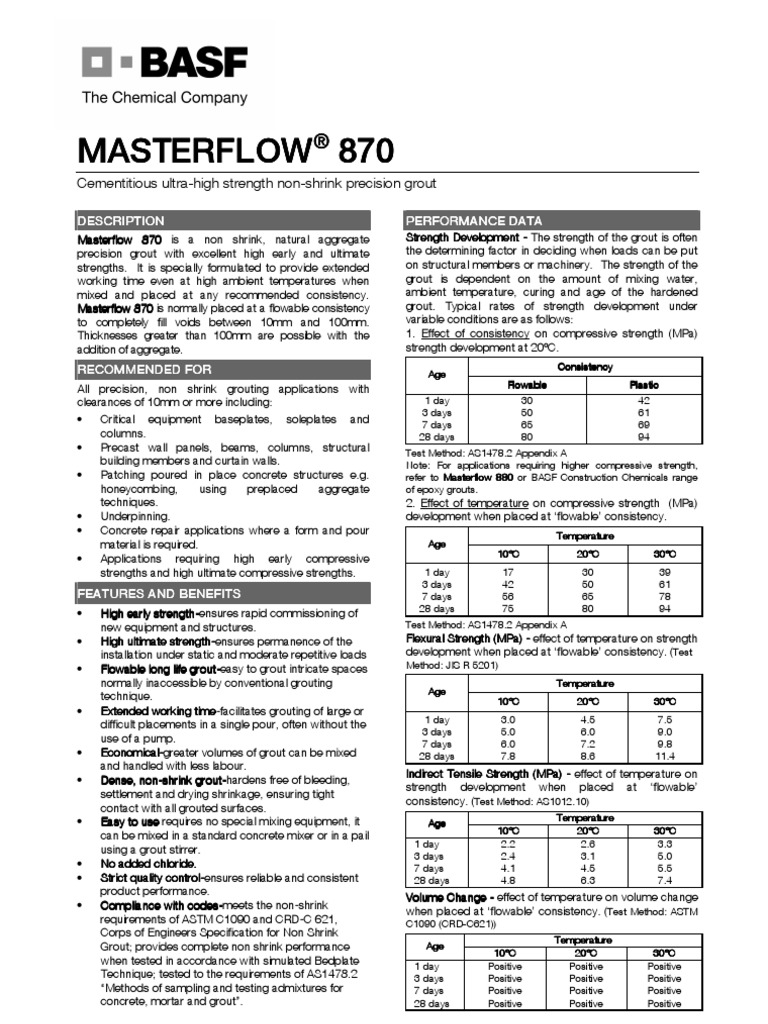 Masterflow 870 TDS | PDF | Concrete | Building Engineering