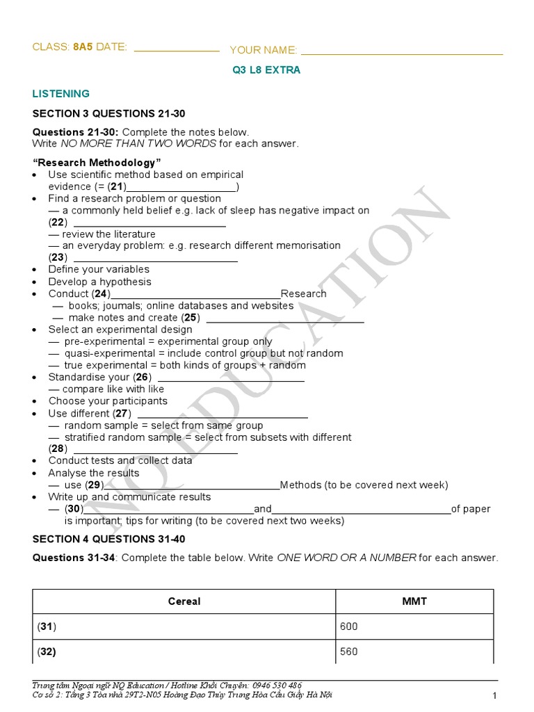 Section 3 Questions 21-30 Questions 21-30: Complete The Notes Below ...
