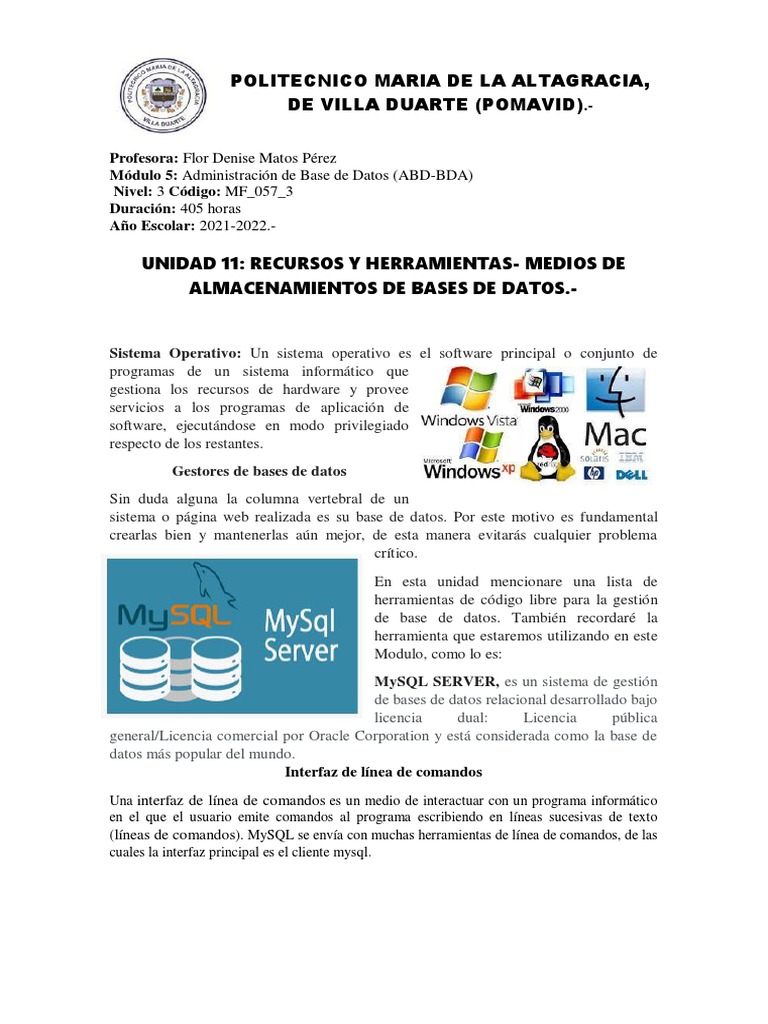 UNIDAD II - Recursos y Herramientas-Medios de Almacenamientos BD ...