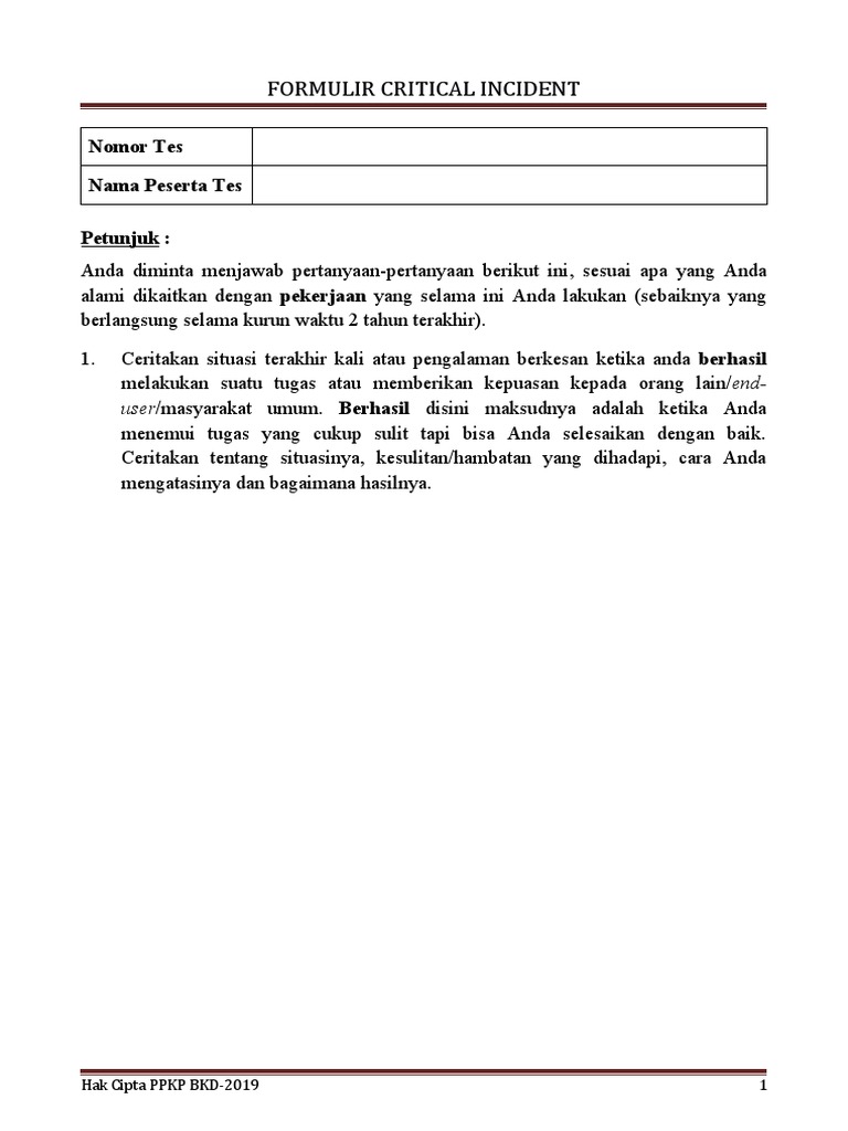 FORM Critical Incident JPT Pratama | PDF