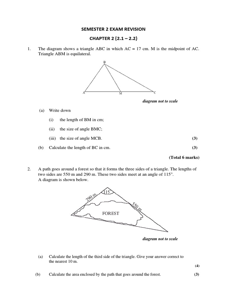 Semester 2 Exam Revision CHAPTER 2 (2.1 - 2.2) : Diagram Not To Scale ...