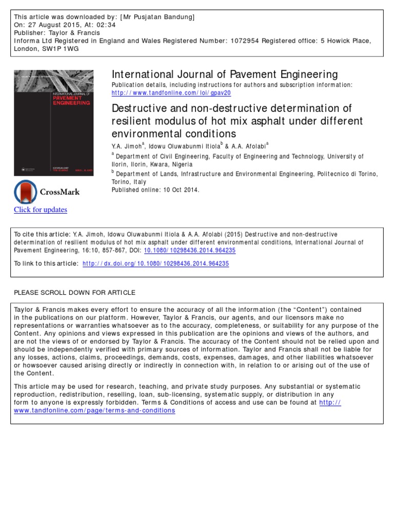 International Journal of Pavement Engineering: Click For Updates | PDF ...