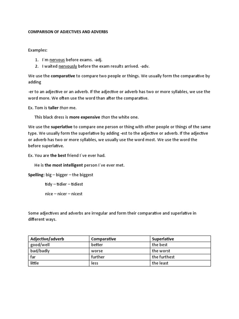 Comparison of Adjectives and Adverbs | PDF
