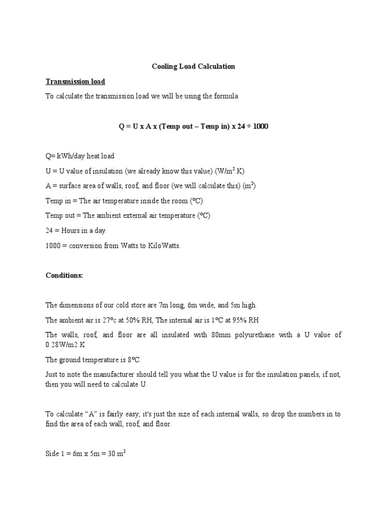 Cooling Load Calculation Transmission Load | PDF | Electric Power | Watt