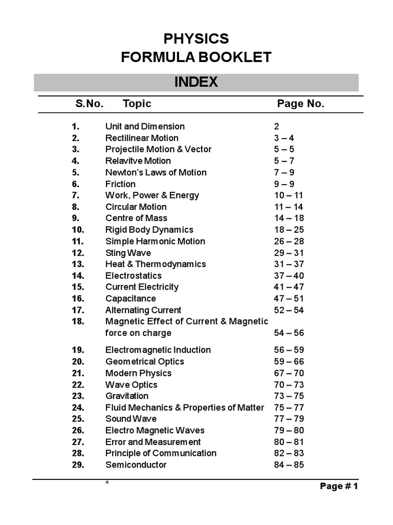 Physics Formulla Booklet | PDF | Physics | Waves