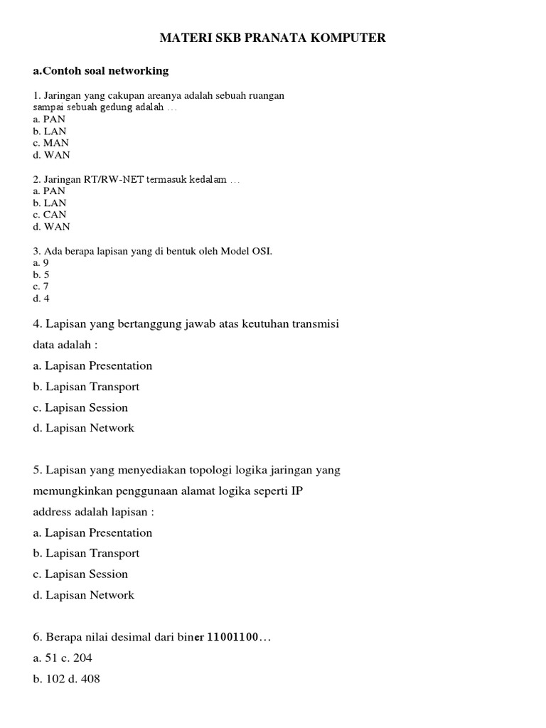 Soal SKB Pranata Komputer Lengkap | PDF | Metode & Bahan Ajar | Komputer
