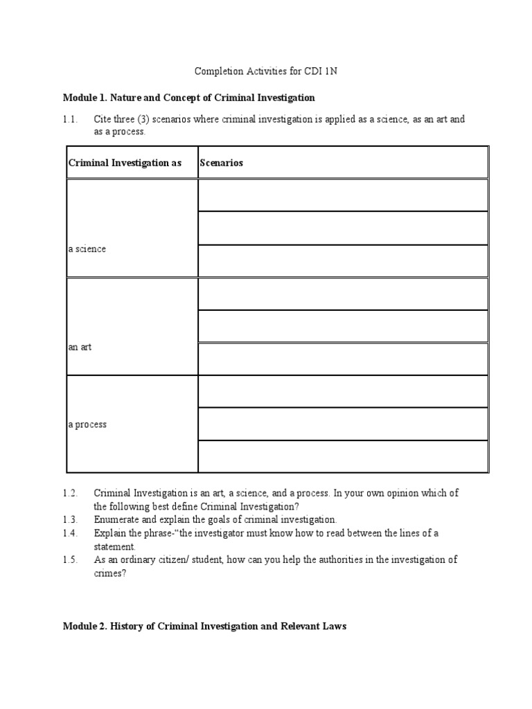 Completion Activities For CDI 1N | PDF | Forensic Science | Crime Scene