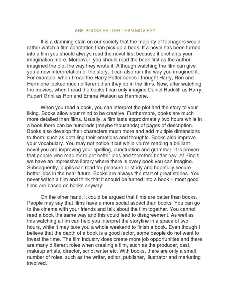 Are Books Better Than Movies | PDF | Language Arts & Discipline | Self ...
