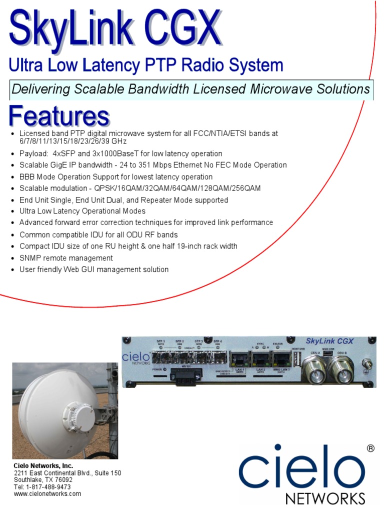 Cielo Networks SkyLink CGX Datasheet - No FEC Operation | PDF | Radio ...