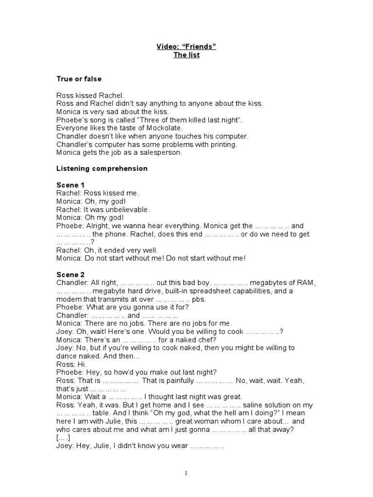 Video: "Friends" The List True or False | PDF | Friends