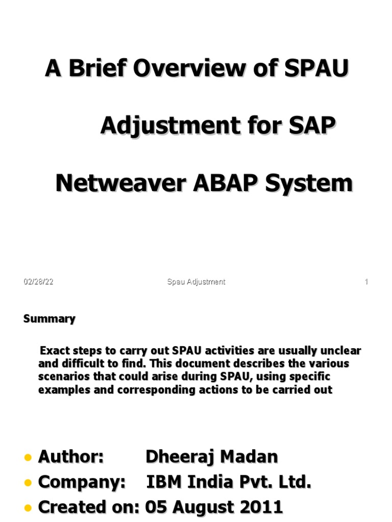 A Brief Overview of SPAU Adjustment For SAP Netweaver ABAP System | PDF ...