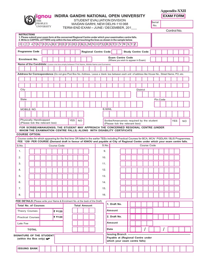 IGNOU Offline Exam Form | PDF | Test (Assessment)