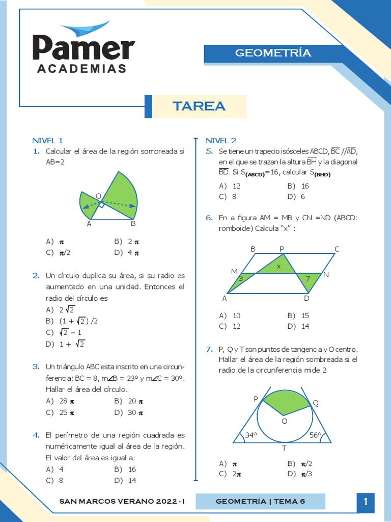 T - Sem6 - G - Áreas de Regiones Cuadrangulares y Área de Regiones Circulares | PDF | Triángulo ...