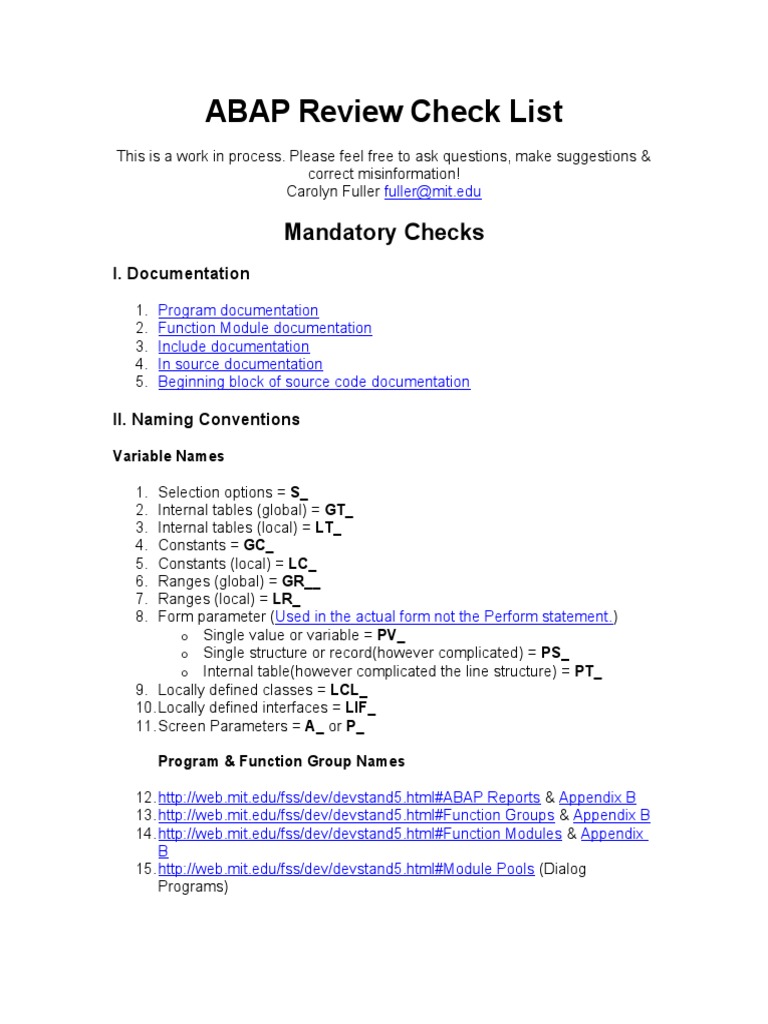 ABAP Review Check List | PDF | Database Index | Table (Database)