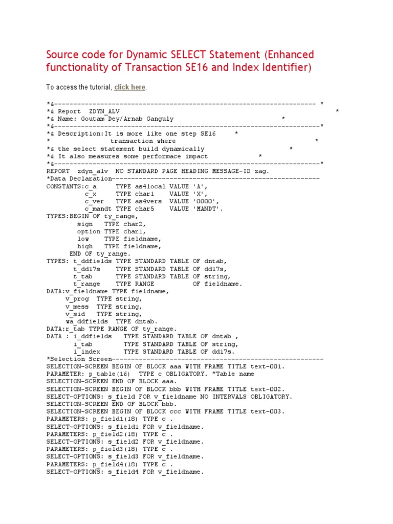 Source Code For Dynamic SELECT Statement | PDF | Software Engineering | Computer Programming