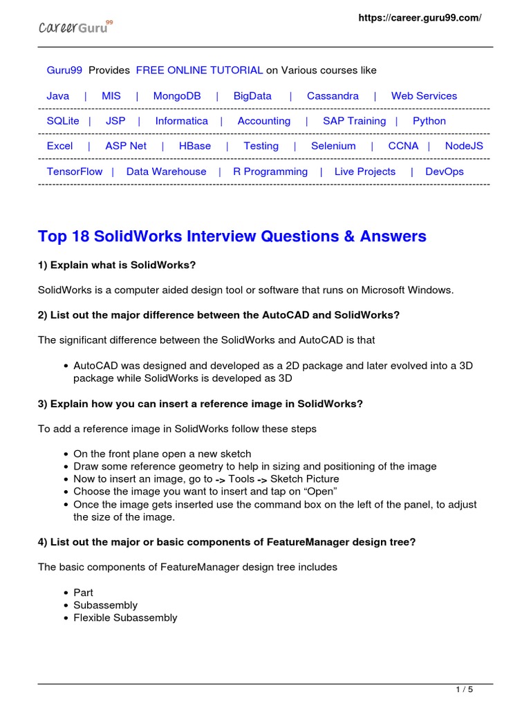 Top 18 Solidworks Interview Questions & Answers: 1) Explain What Is ...