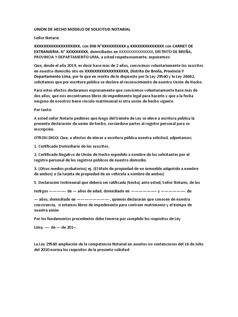 Modelo Simple Solicitud de Union de Hecho | PDF