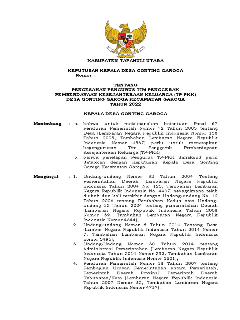 Contoh SK TP-PKK | PDF