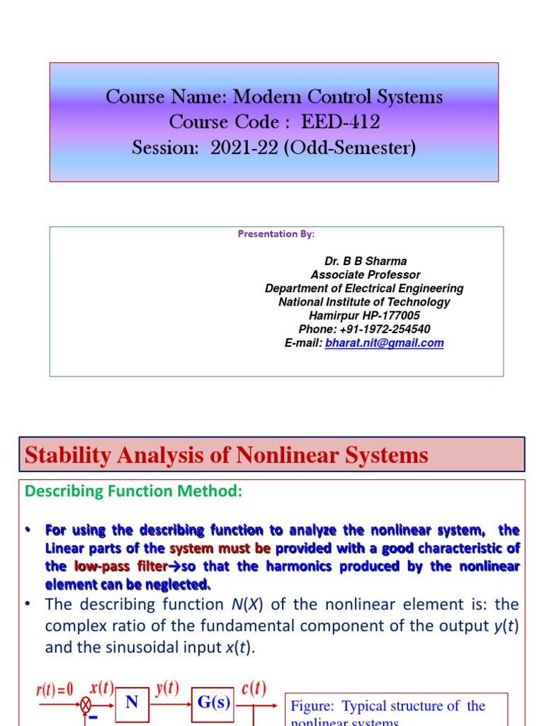Describing Function in Nonlinear Control | PDF | Nonlinear System ...