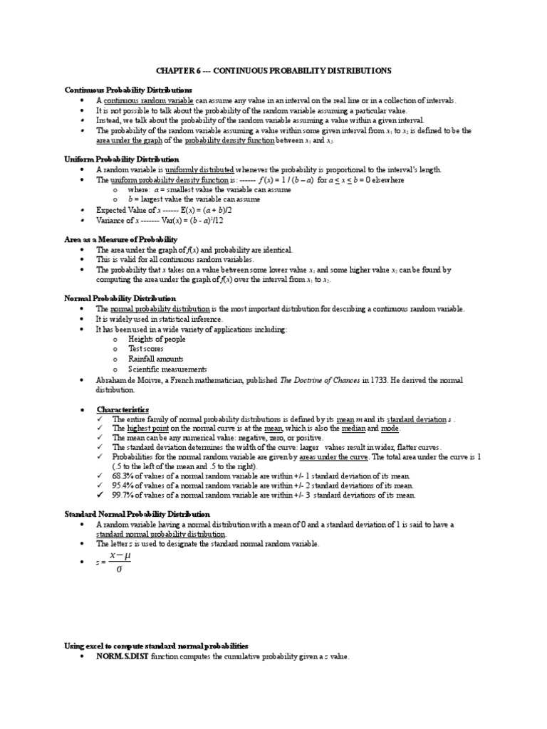 Overview of Continuous Distributions | PDF | Normal Distribution ...