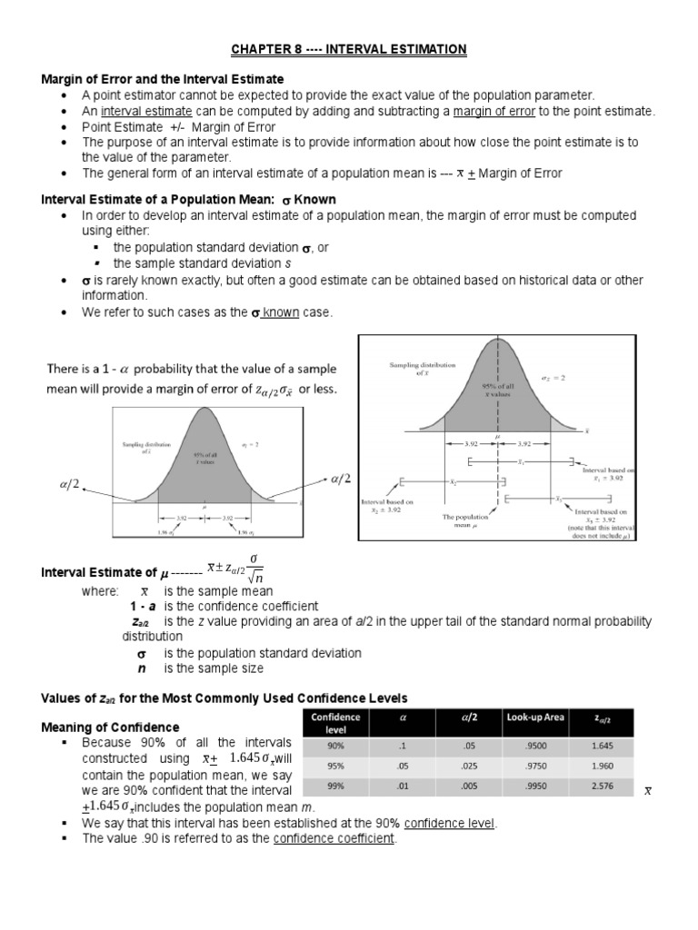 CHAPTER 8 Interval Estimation | PDF | Sample Size Determination | Confidence Interval