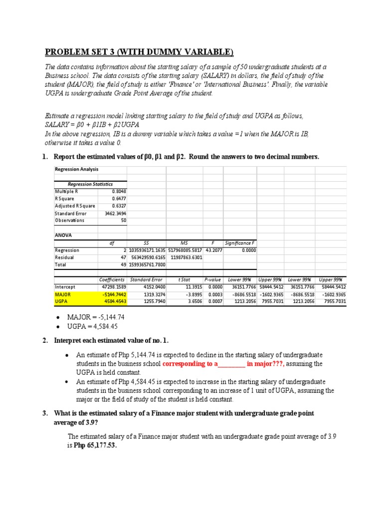 Problem Set 3 (With Dummy Variable) | PDF | Errors And Residuals | Dummy Variable (Statistics)