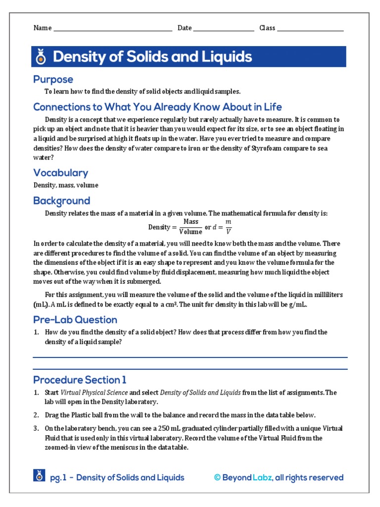 345 Density of Solids and Liquids | PDF | Density | Volume