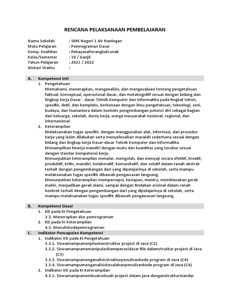RPP Pemrograman Dasar SMK 2021 | PDF | Karier & Perkembangan | Seni