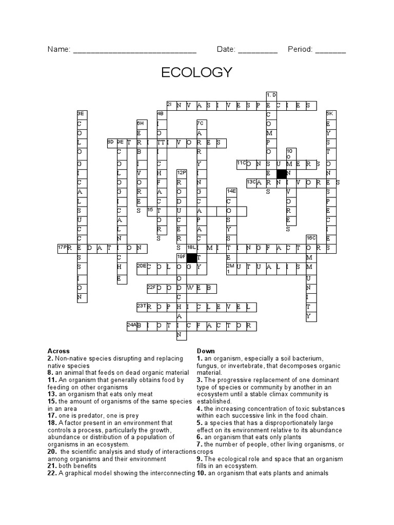 Ecology Crossword for Students | PDF | Ecology | Ecosystem