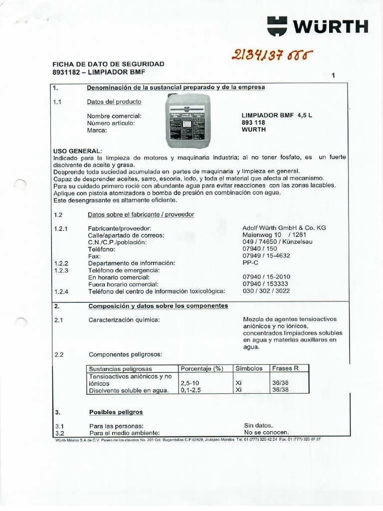 Limpiador BMF - WURTH. | PDF