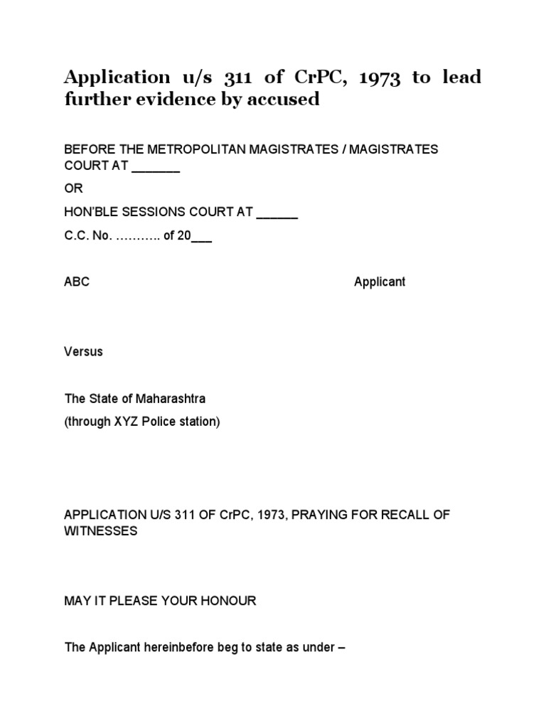 Application Sec. 311 of CRPC | PDF