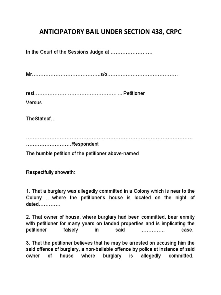 Anticipatory Bail Petition Format | PDF