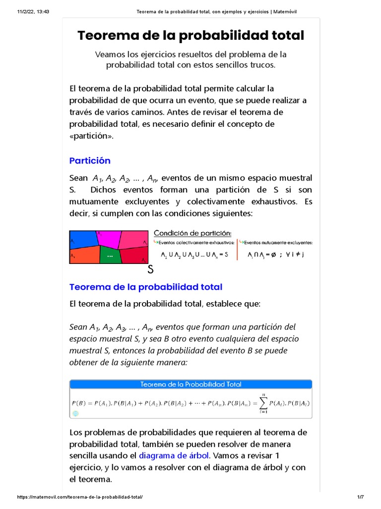 6.8 - Teorema de La Probabilidad Total, Con Ejemplos y Ejercicios - Matemóvil | PDF ...
