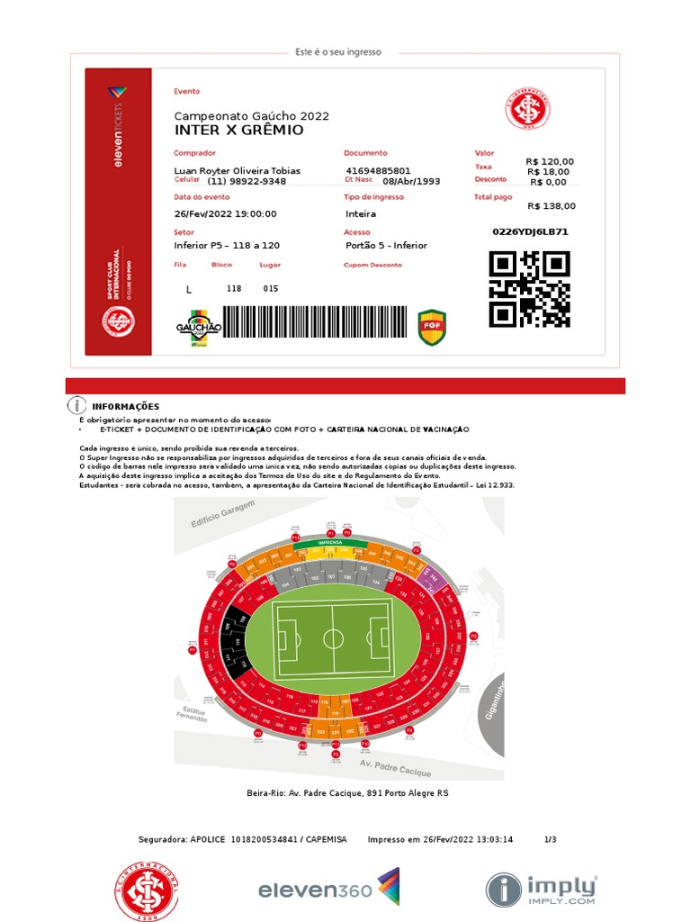 3 Ingressos Inter | Download grátis PDF | Times esportivos | Esportes