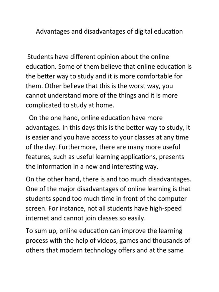 Pros and Cons of Digital Education | PDF | Career & Growth | Social Science