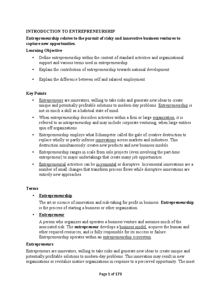Intro. To Entrepreneurship Notes 1 | Download Free PDF ...