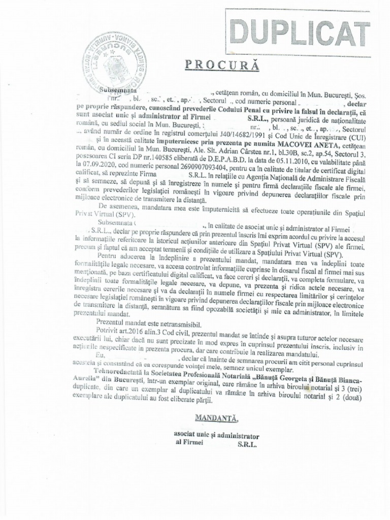 Model Procura Notariala | PDF