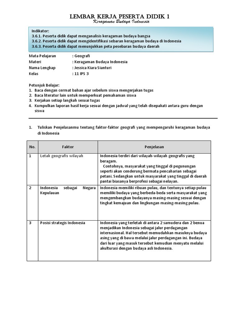 LKPD Keragaman Budaya - Jessica Kiara - XI IPS 3 | PDF
