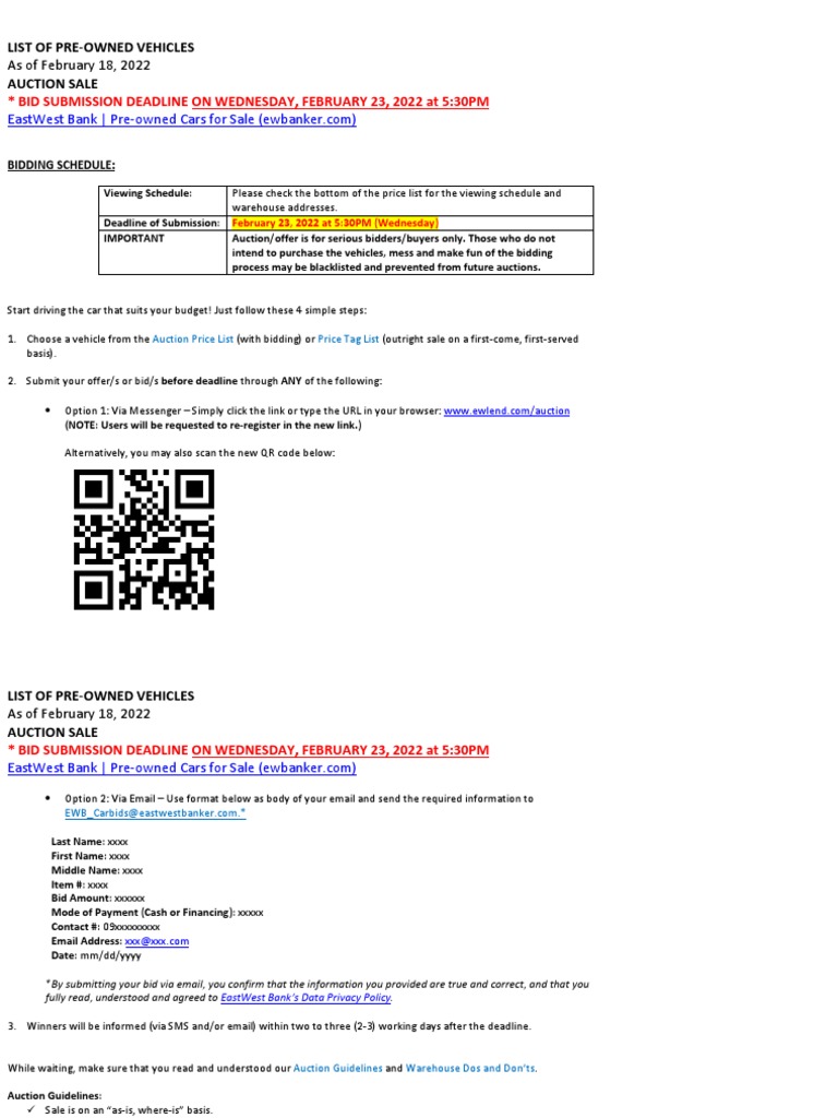 Auction Pricelist 021822 | PDF | Auction | Motor Vehicle