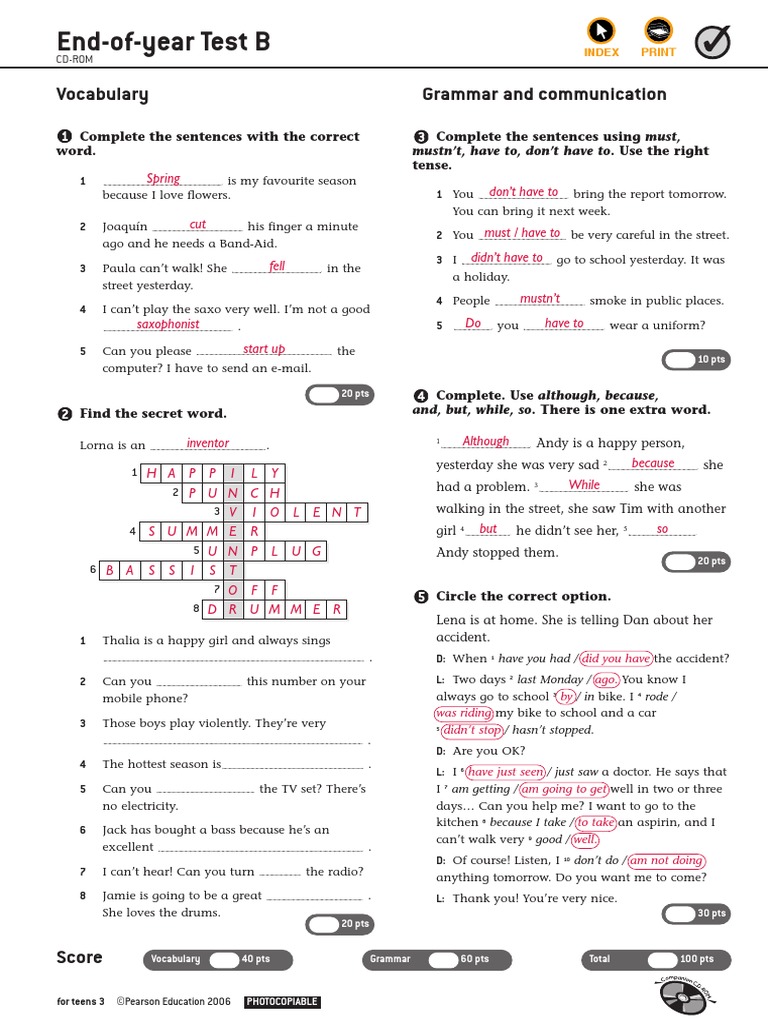 10-End of Year Test KEYS | PDF