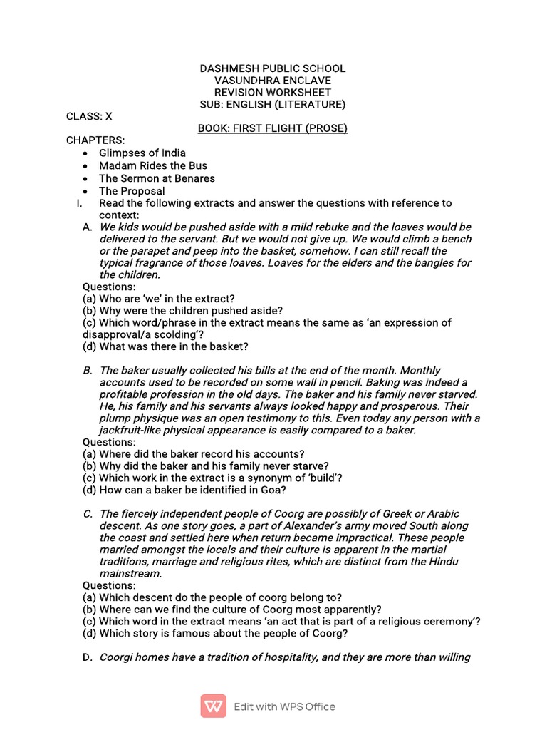 Revision Work Sheet-X | PDF
