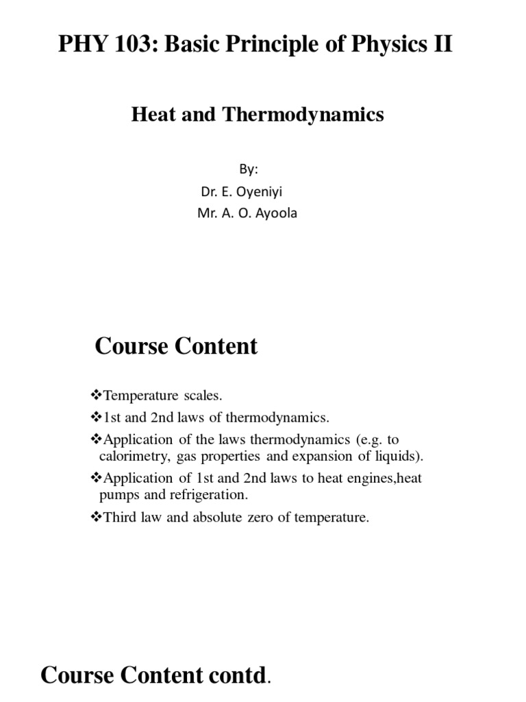 PHY 103: Basic Principle of Physics II: Heat and Thermodynamics | PDF ...