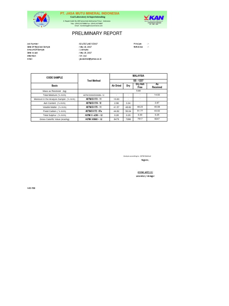 Preliminary Report: Pt. Jasa Mutu Mineral Indonesia | PDF | Physical ...