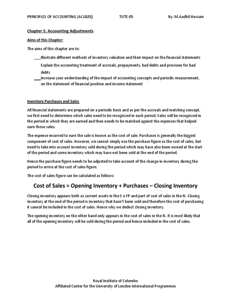 AC1025 - Lecture Tute 05 V2 | PDF | Bad Debt | Inventory