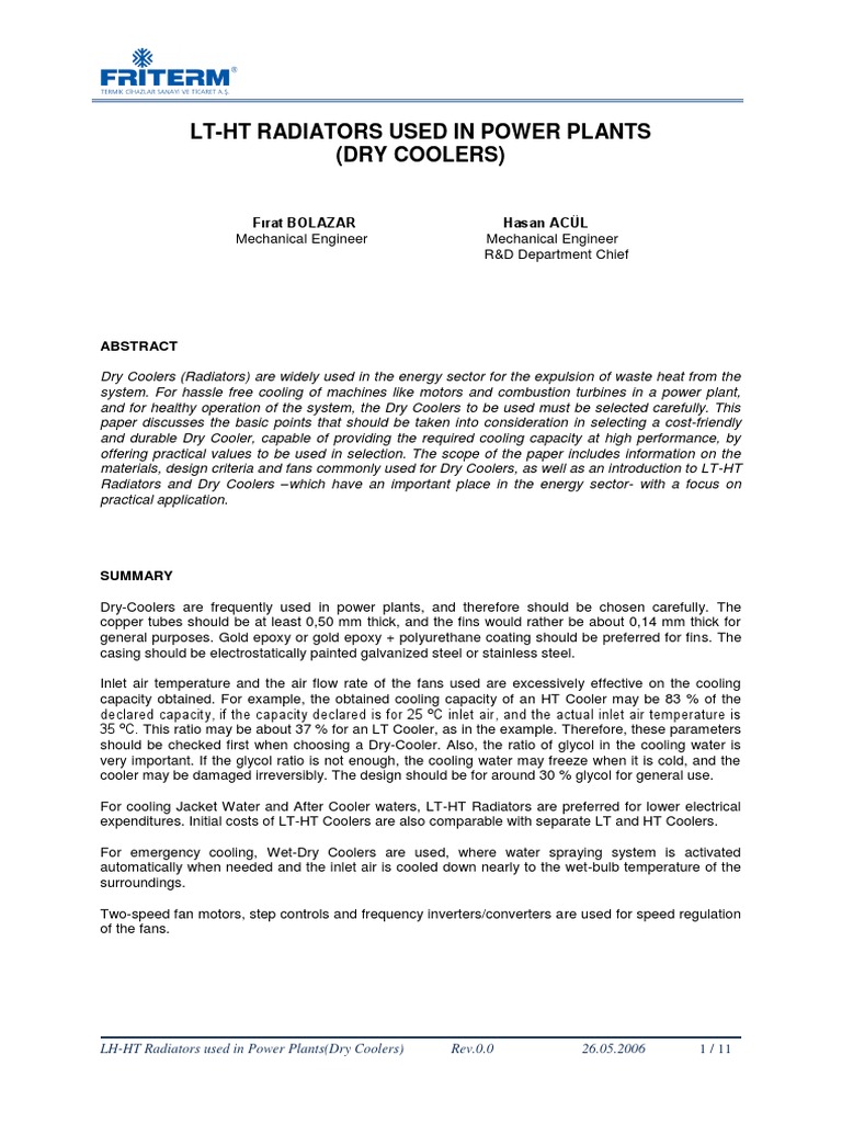 LT-HT Radiators Used in Power Plants (Dry Coolers) : Fırat Bolazar ...