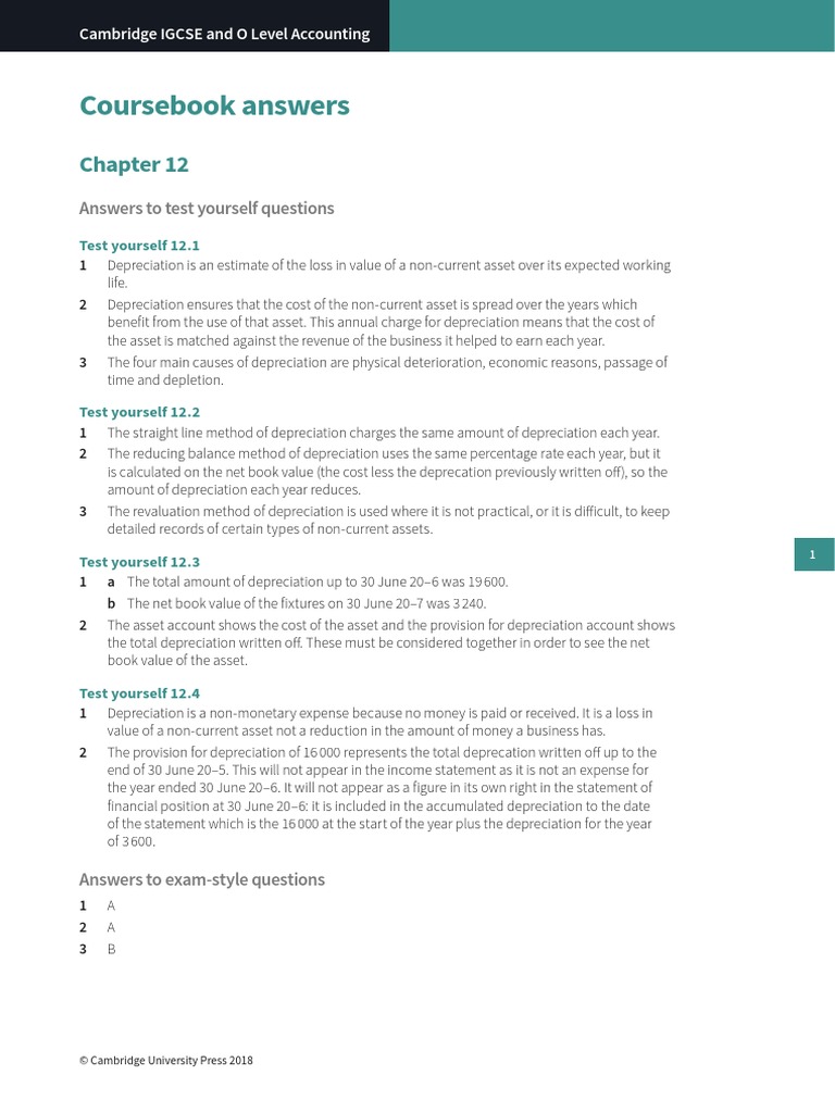 Accounting Coursebook Chapter 12 Answers | PDF | Depreciation | Book Value